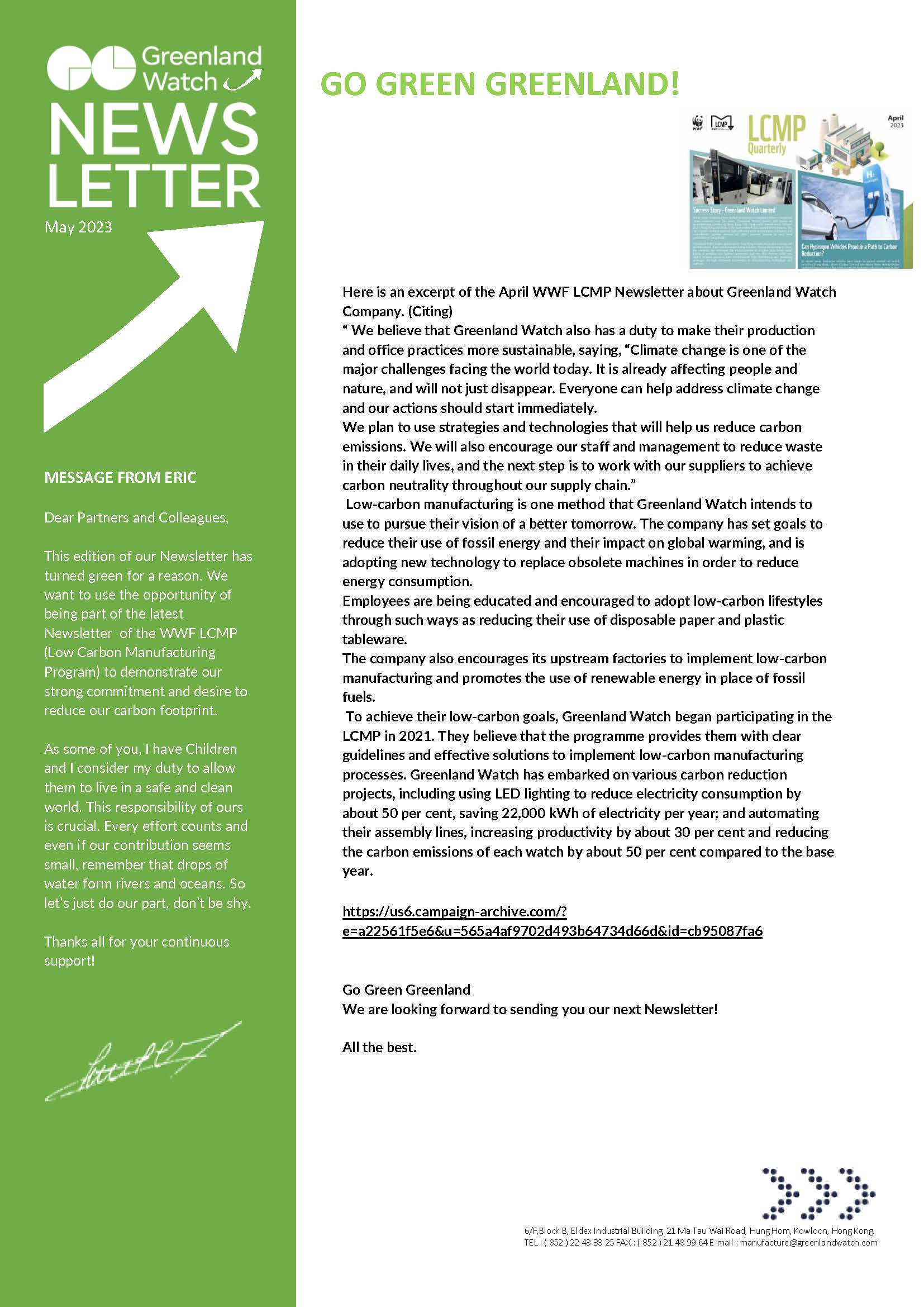 Greenland Watch Limited Greenhouse Gas Policy